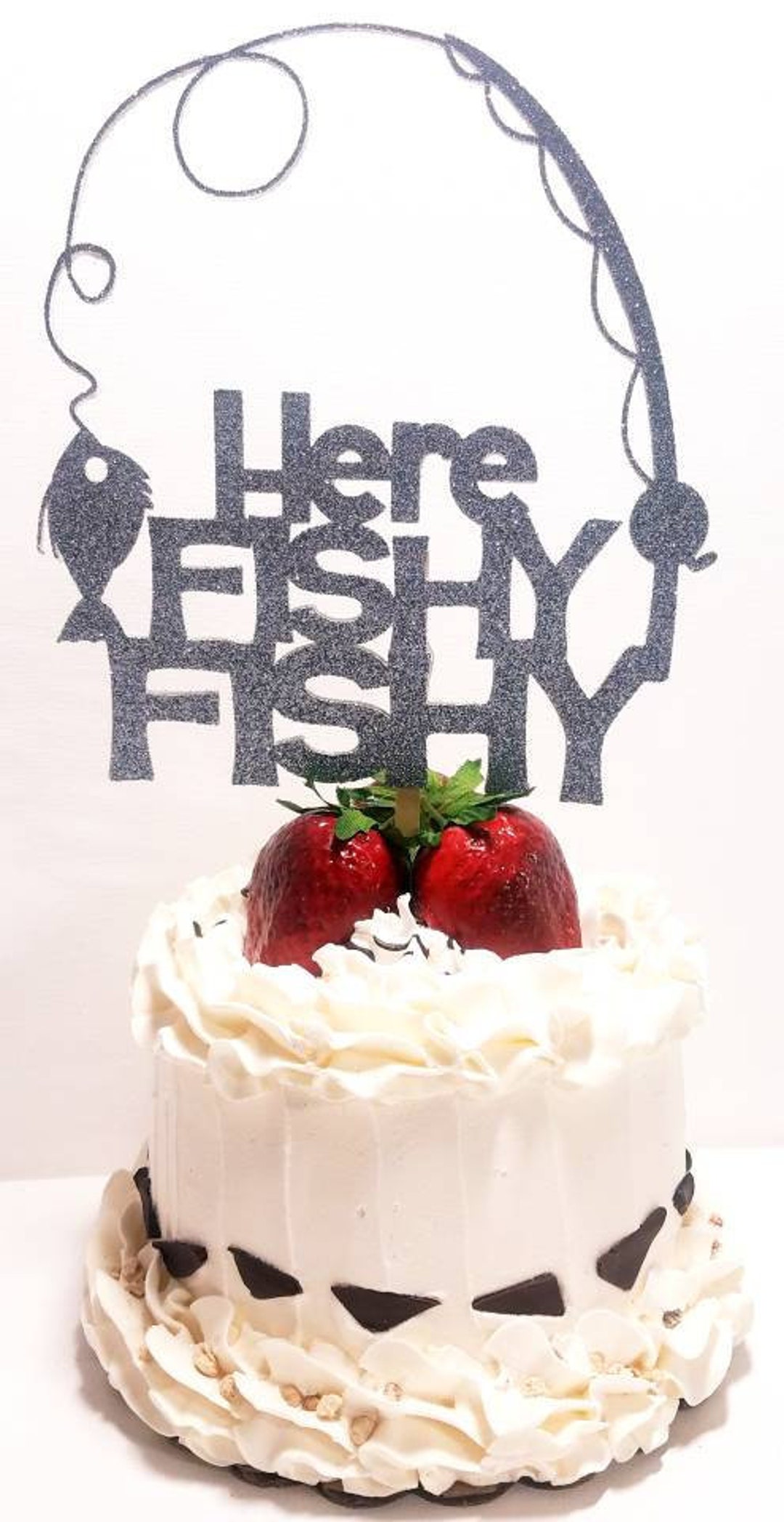 DOUBLE SIDED Fish Fishing Cake Topper Birthday Party Favor Retirement ...