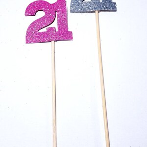 21 21st Party Centerpiece Toppers Sticks Picks Anniversary 2" Glitter ...