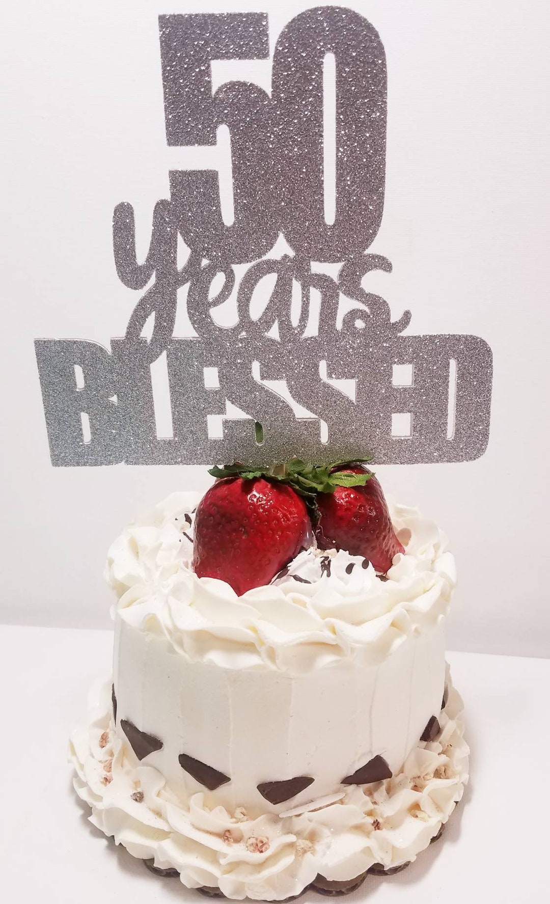 DOUBLE SIDED 50 Years Blessed Anniversary Birthday Cake Topper or ...
