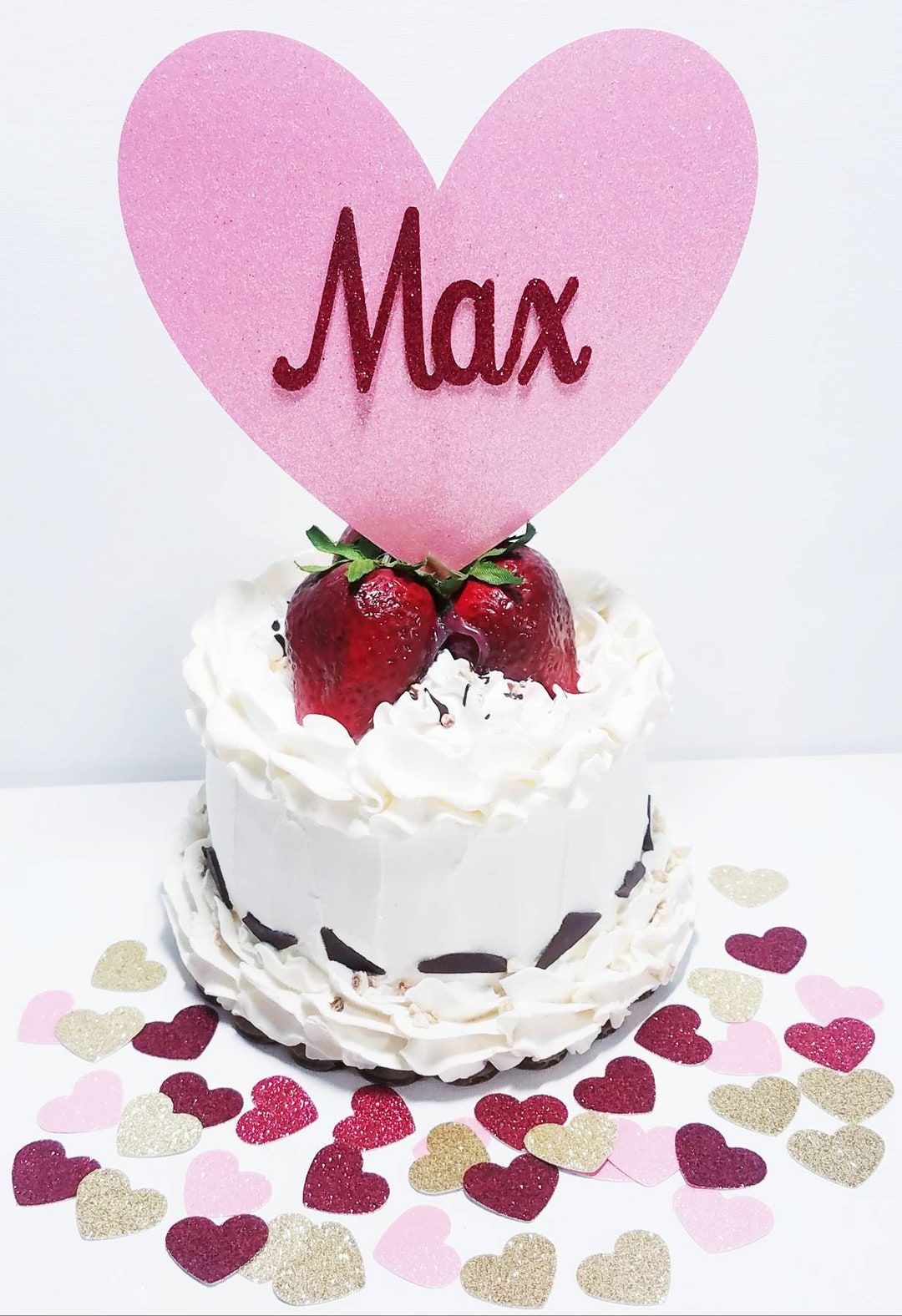 DOUBLE SIDED Personalized Heart Cake Topper Valentine's Day Wedding ...