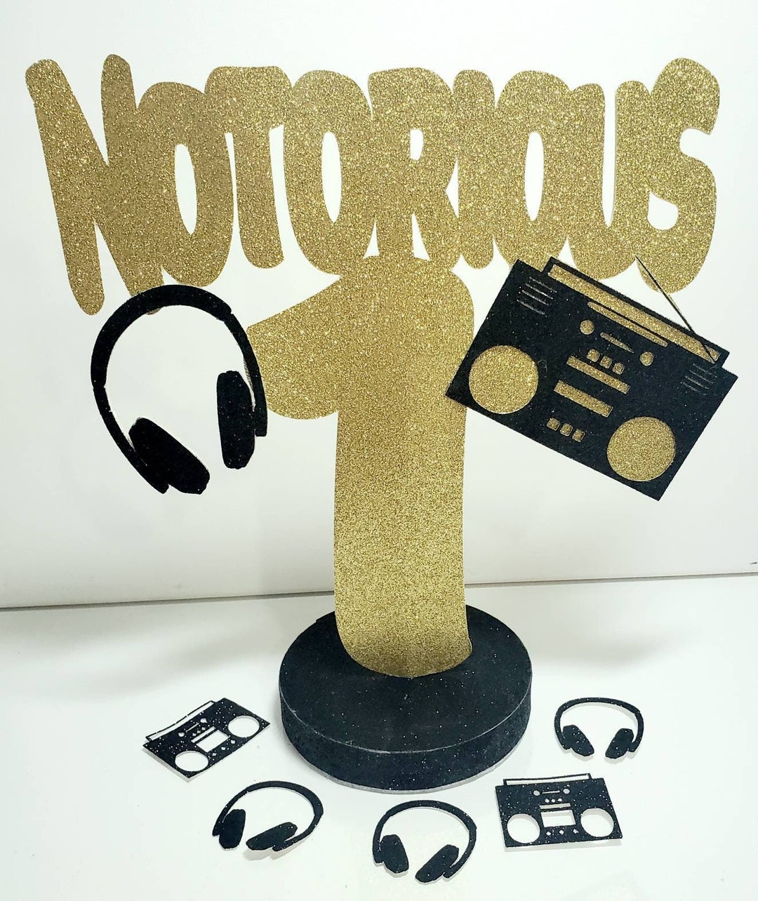 Notorious 1 one year birthday boombox headphones centerpiece happy ...