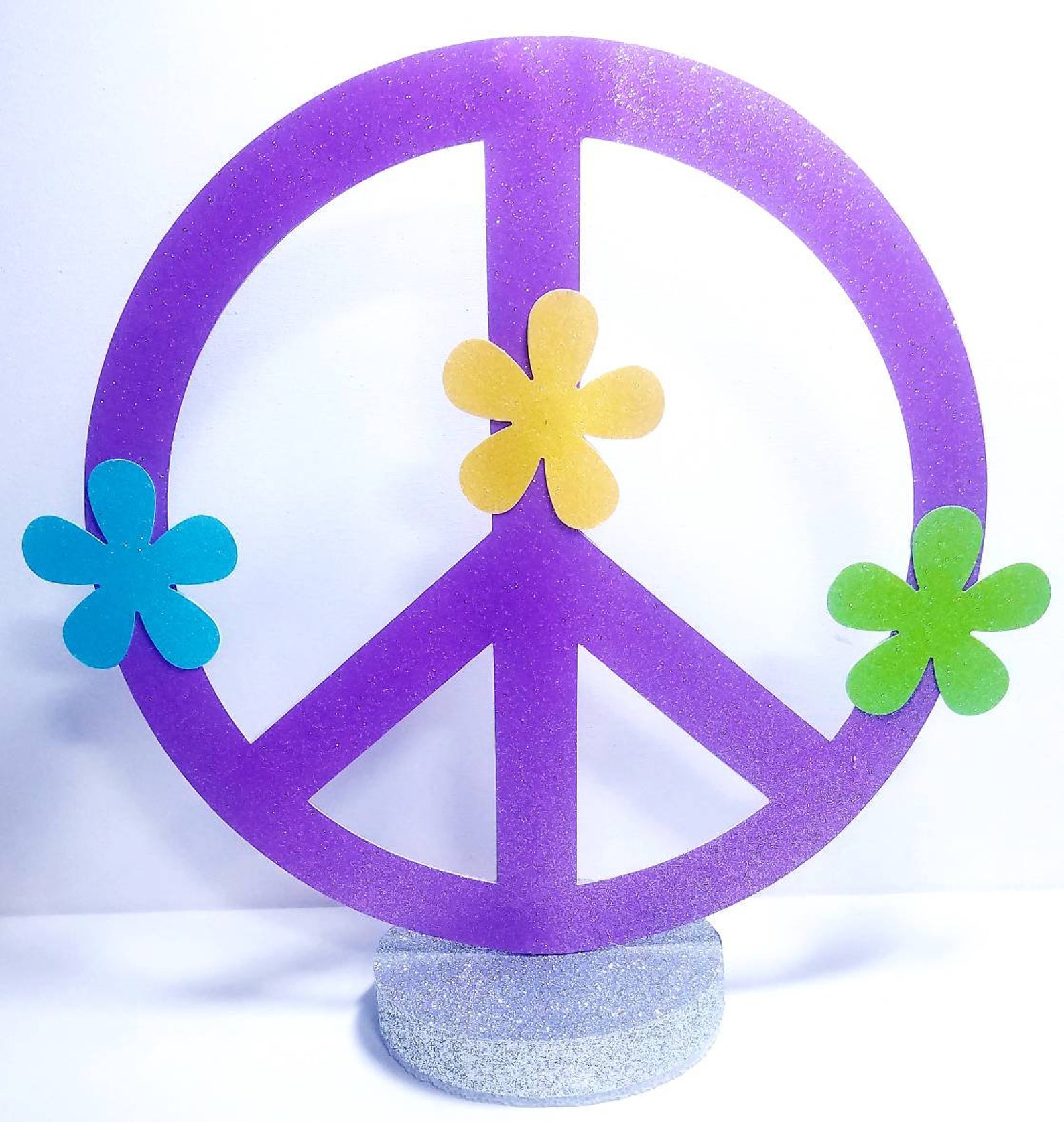 Peace Sign Daisy Flowers Glitter Centerpiece for 60s 60's - Etsy