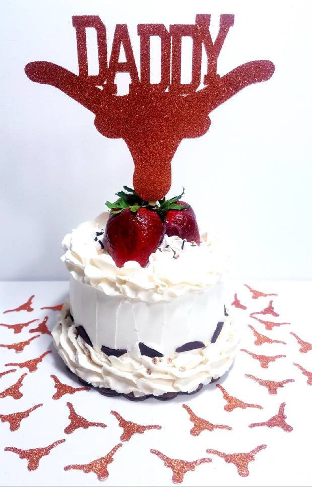 DOUBLE SIDED Daddy Longhorn Cake Topper Birthday Party Retirement ...