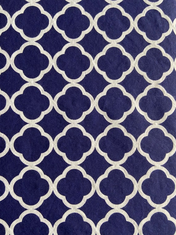 Navy Blue With White Quatrefoil Pattern. Quilted Around Placemats. Etsy
