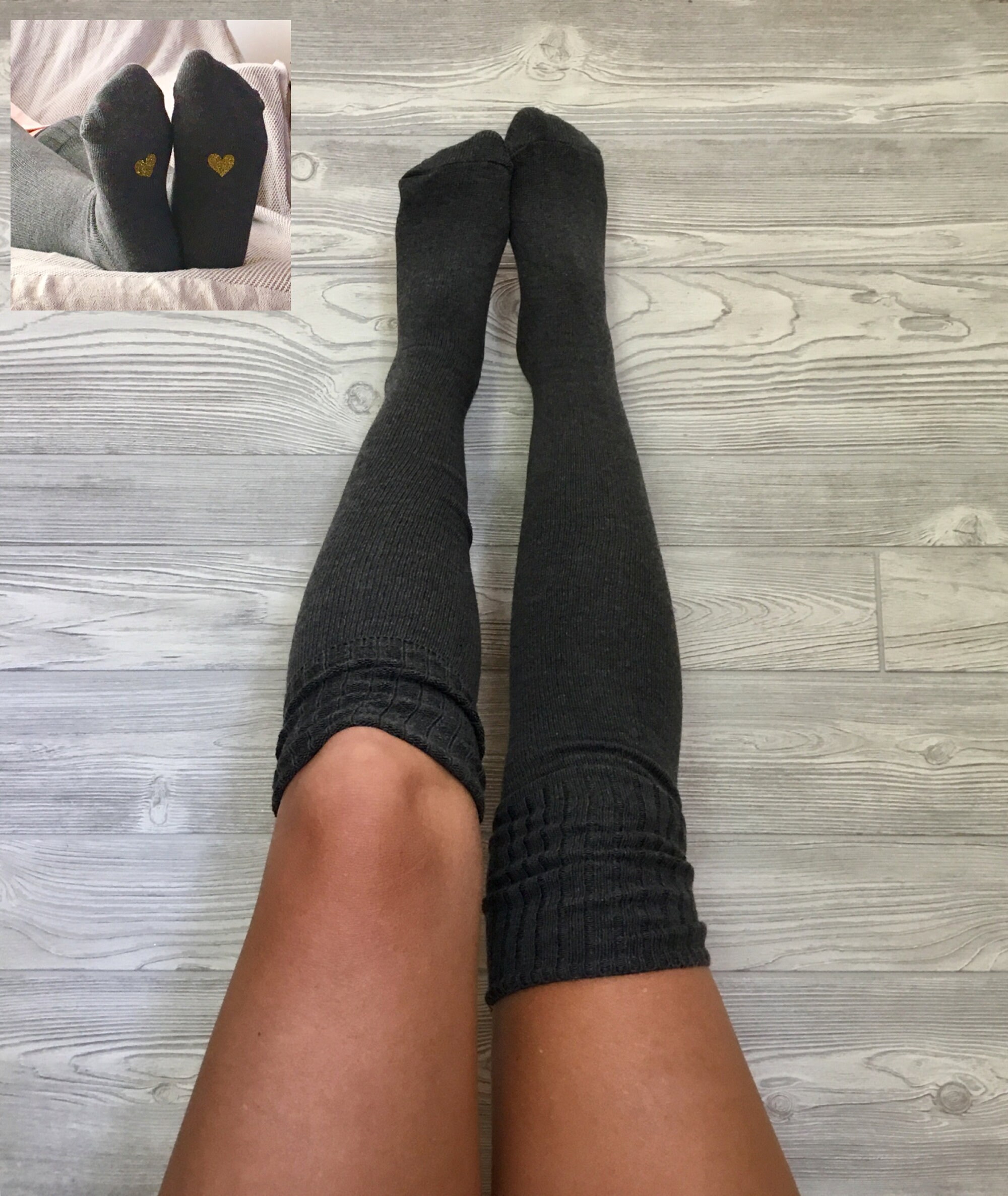 Ethigh High Socks Gray Black Ivory Super Cute Gold Heart | Etsy