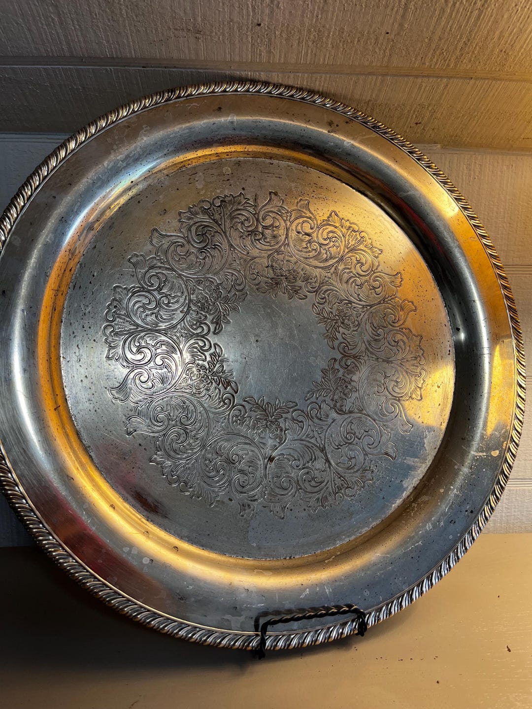 Antique Silver Platter Floral Engraved Pattern - Etsy