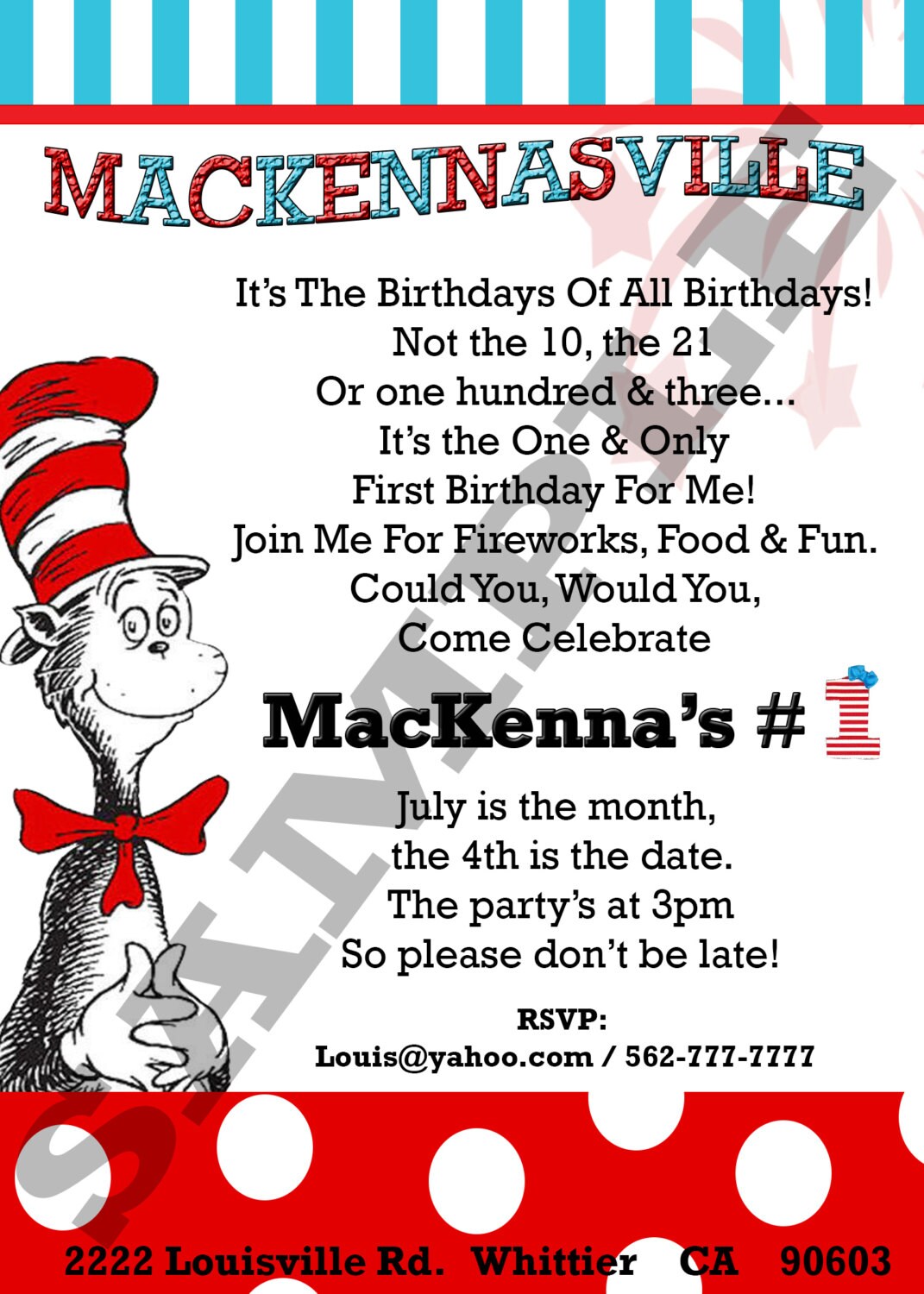 Dr Seuss Party Invitations Dr Seuss Birthday Party Invitation