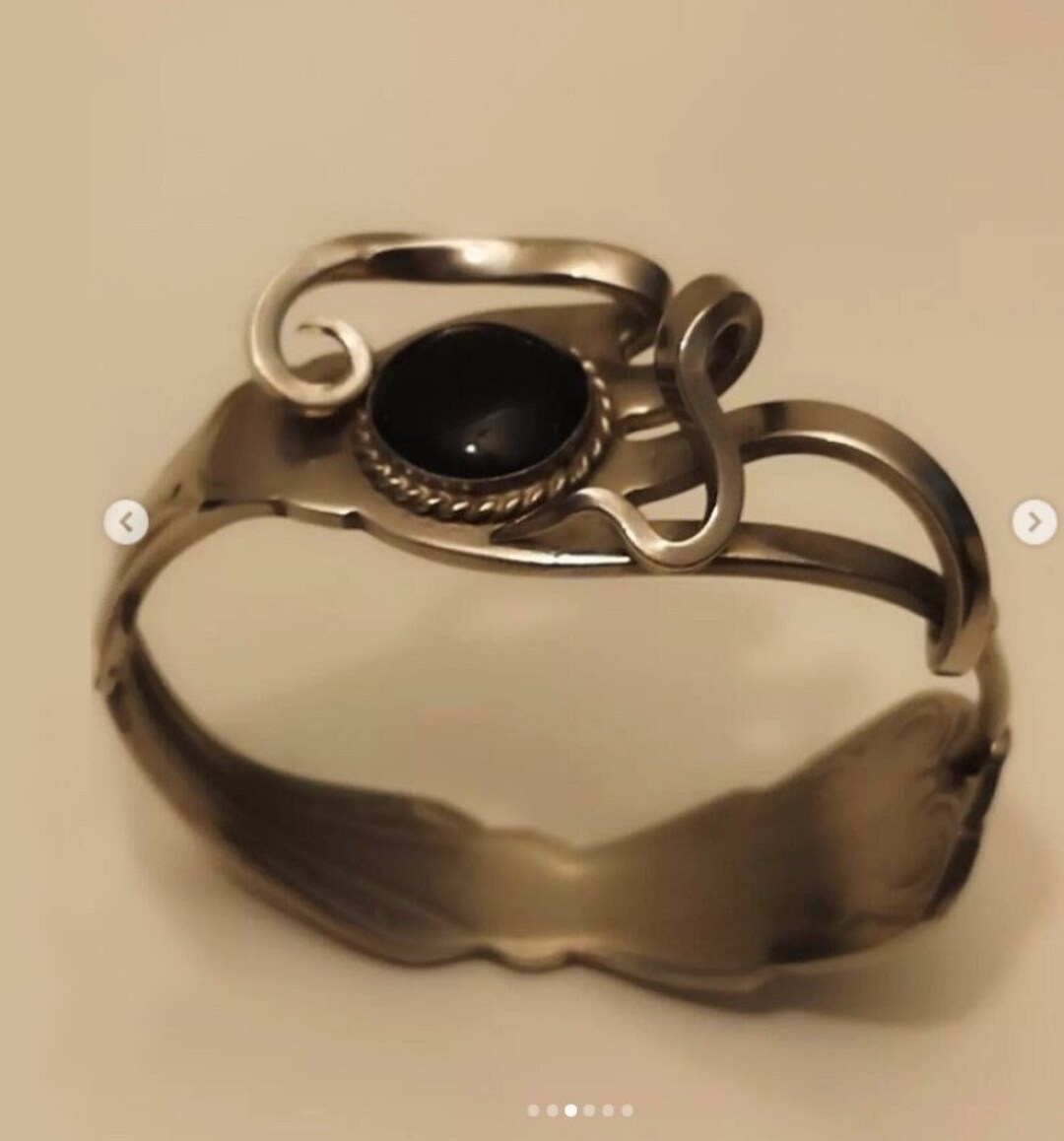 Vintage Art Nouveau Mexican Alpaca Silver Fork Bangle With Black ...