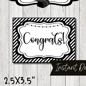 Congrats Gift Tags, Printable Gift Tags for Graduation, Black and White ...
