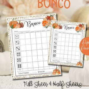 Thanksgiving Bunco Worksheets, Thanksgiving Bunco Night, Thanksgiving ...