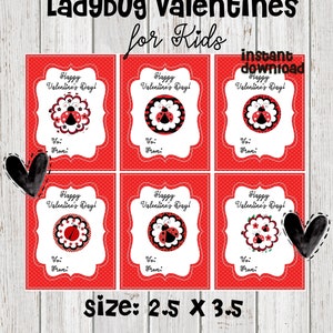 Printable Ladybug Valentines for Kids, Kids Valentine's Day Cards, Girl ...