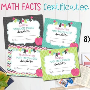 Math Facts Certificates, Printable Certificates for Math Facts ...