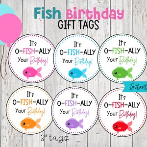 It's O-fish-ally Your Birthday Gift Tags, Fish Birthday Tags, Happy ...