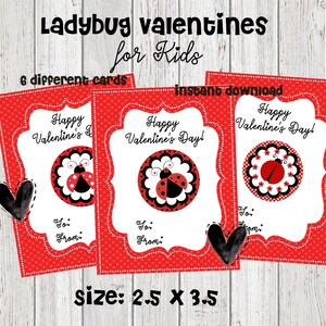 Printable Ladybug Valentines for Kids, Kids Valentine's Day Cards, Girl ...