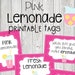 Pink Lemonade Printable Tags-summer Printables-pink Lemonade-lemonade ...