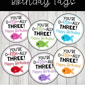 You're O-fish-ally THREE Gift Tags, Third Birthday Gift Tags, Fish ...