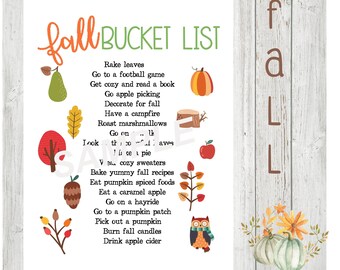 Fall Bucket List Printable BONUS Blank Copy Included Autumn Bucket List ...