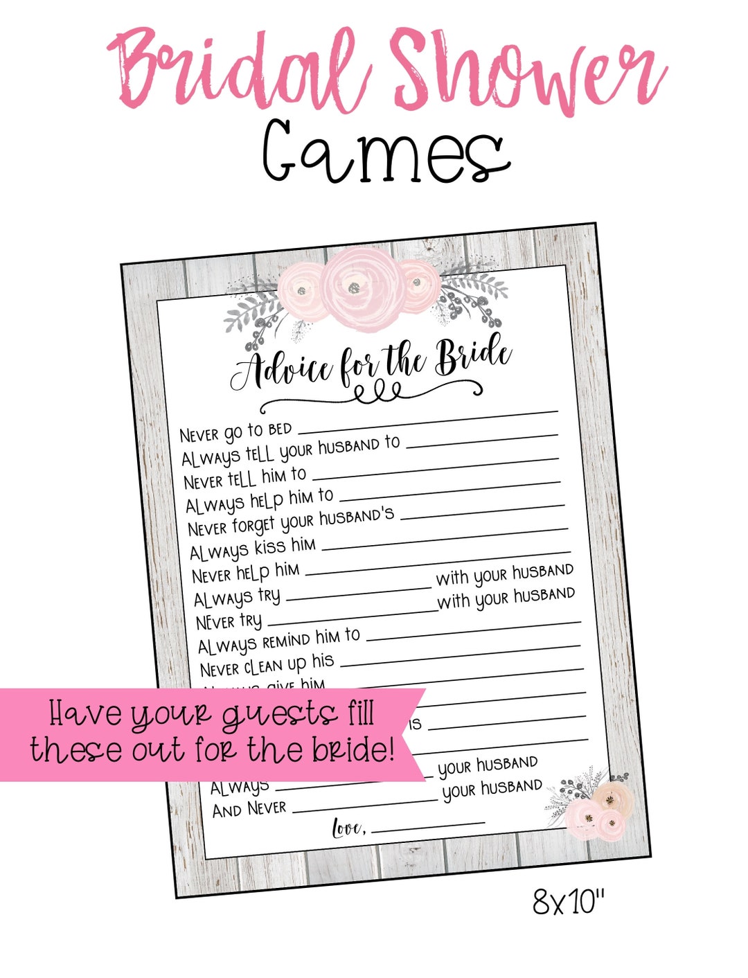 Advice for the Bride Printables-bridal Shower Games-bride and Groom ...