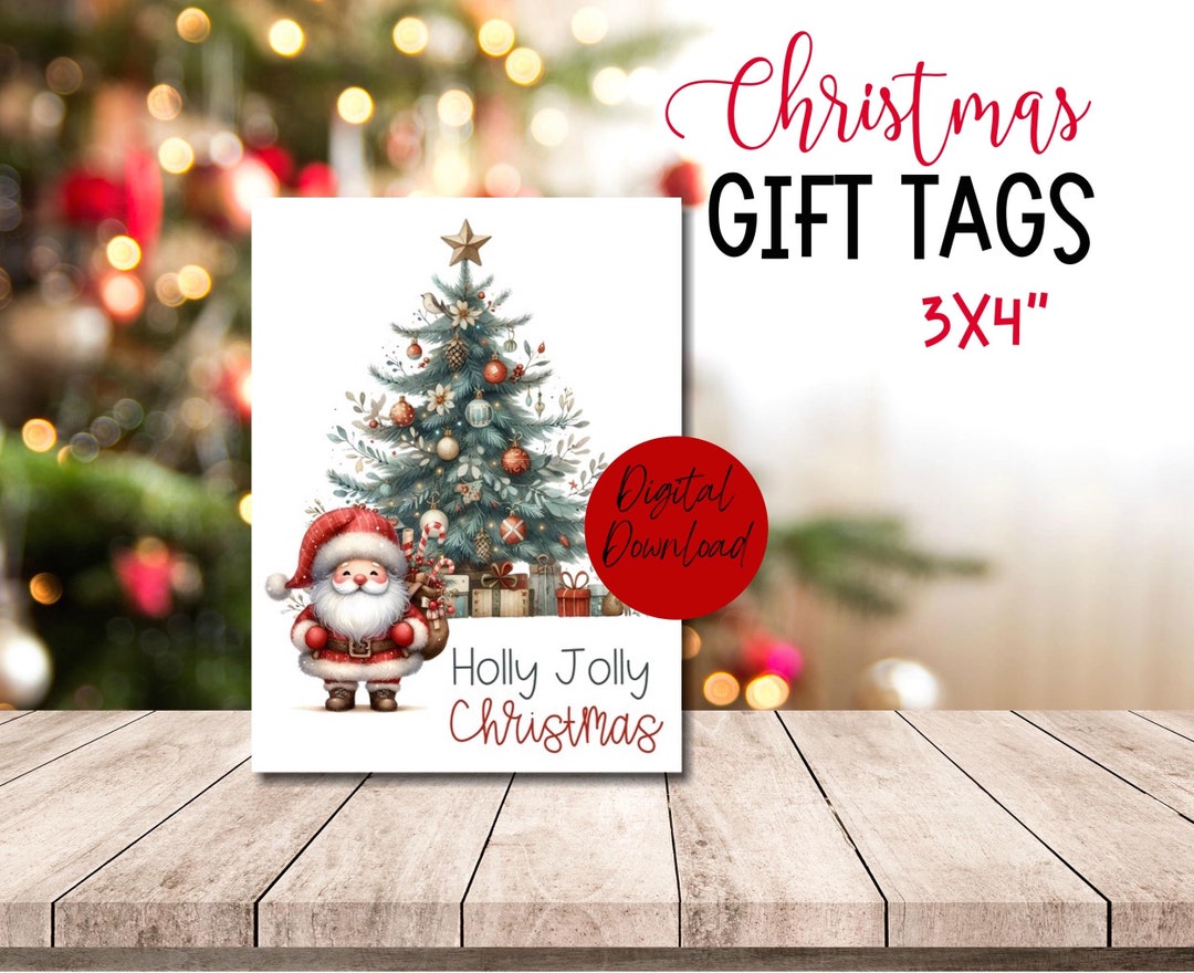 Santa Christmas Gift Tags, Holly Jolly Christmas Neighbor Gift Tags ...