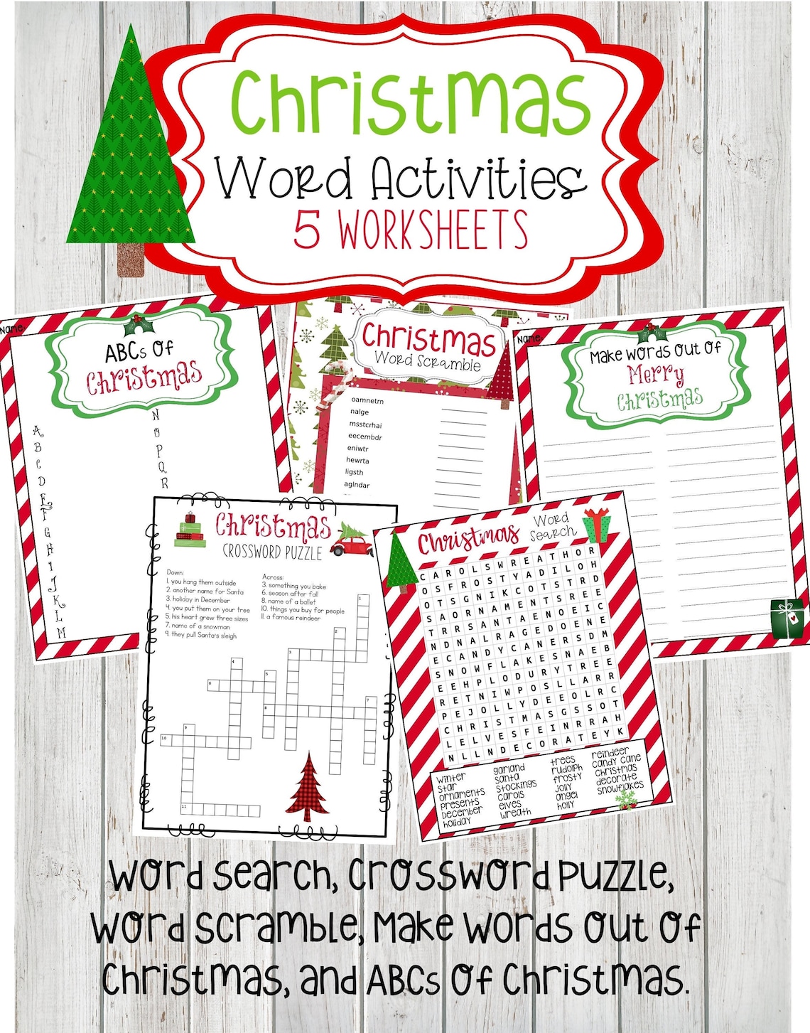 Printable Christmas Word Activities Christmas Worksheets for | Etsy