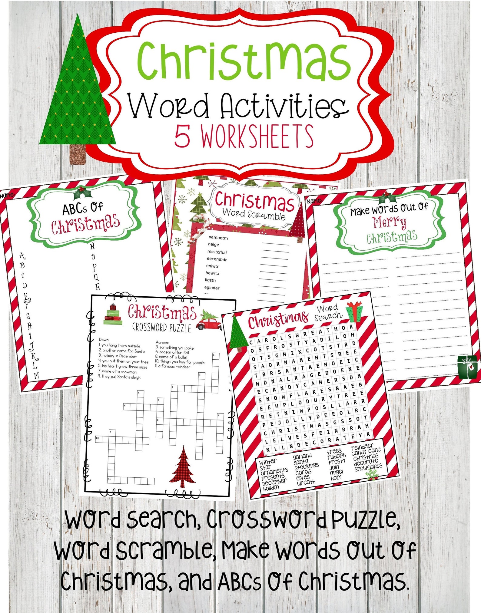 Printable Christmas Word Activities Christmas Worksheets for | Etsy