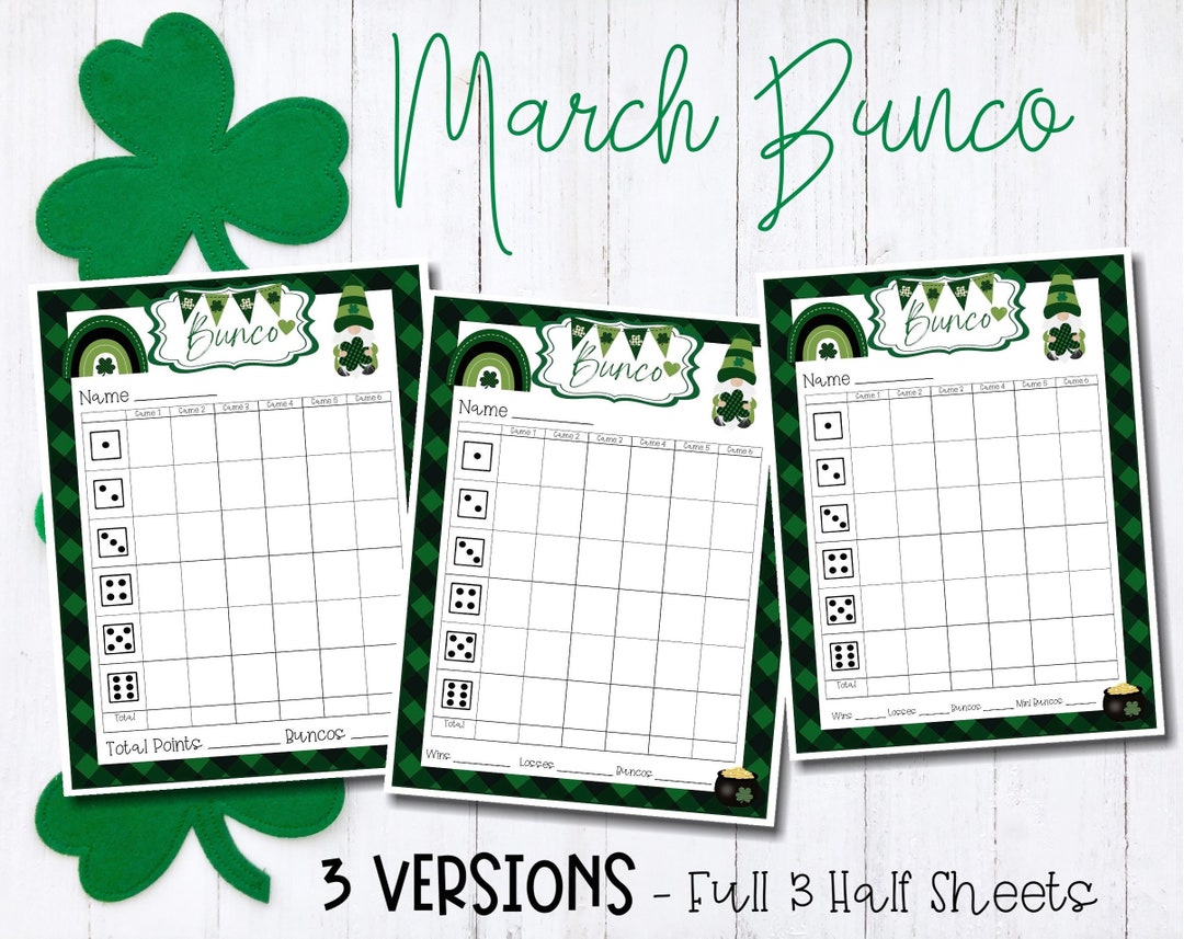 St. Patrick's Day Bunco Score Card, March Bunco Sheet, Bunco Score ...