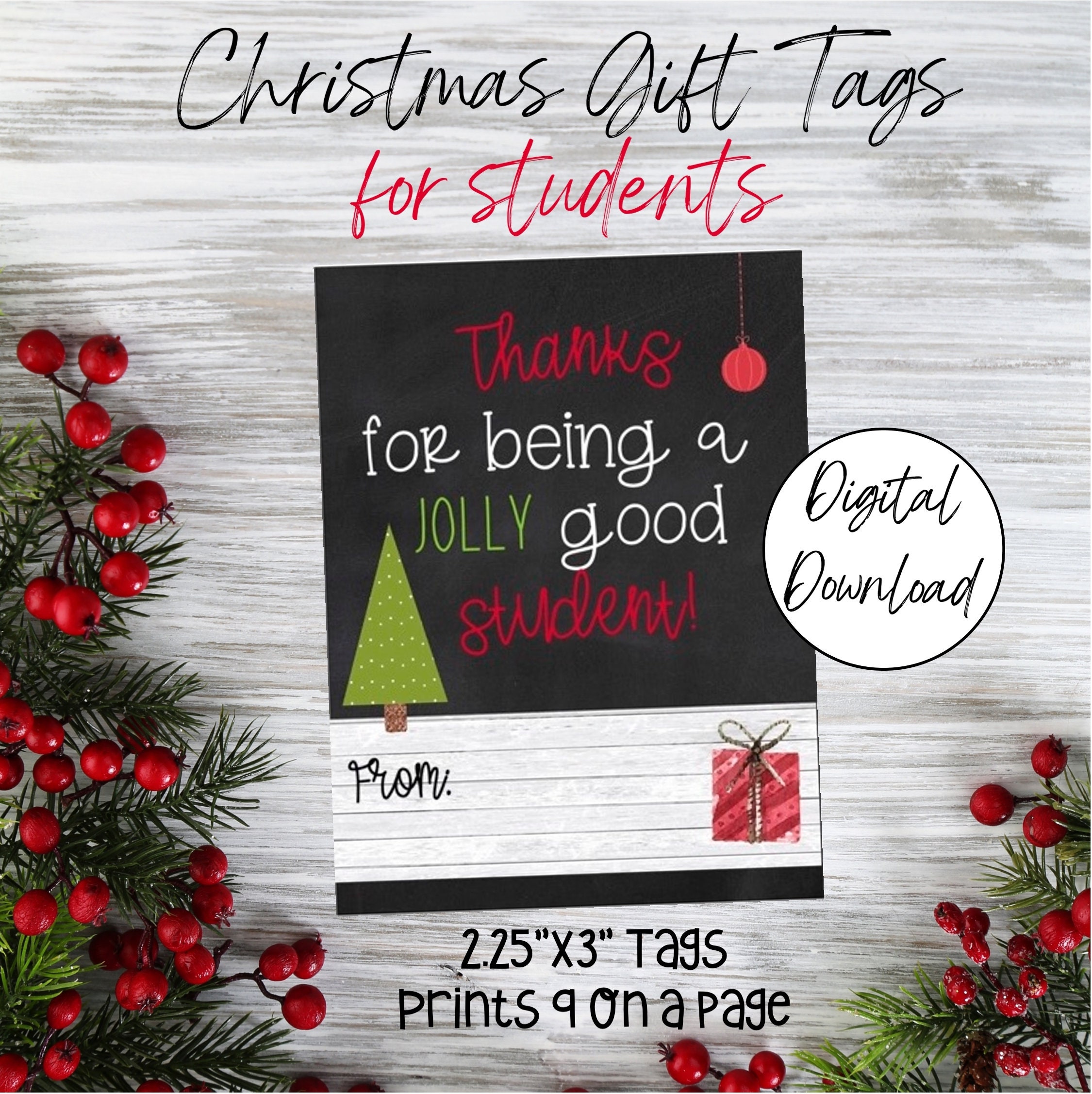 Student Christmas Gift Tags Printable Christmas Tags Thanks | Etsy