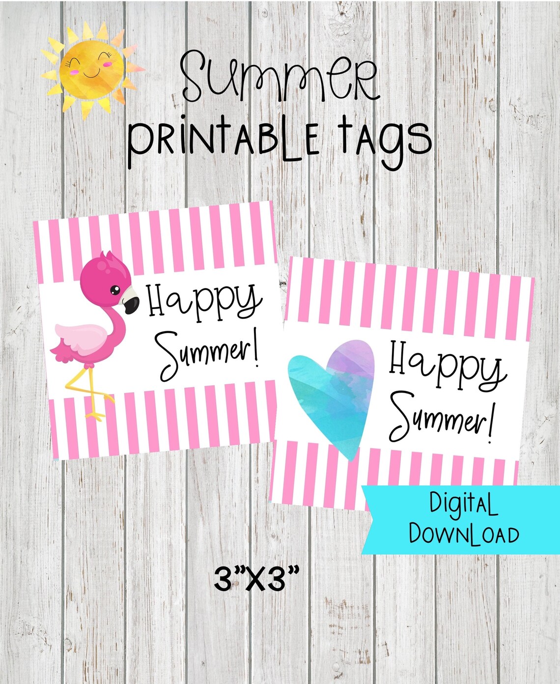 Happy Summer printable gift tags-Flamingo tags-Summer gift | Etsy