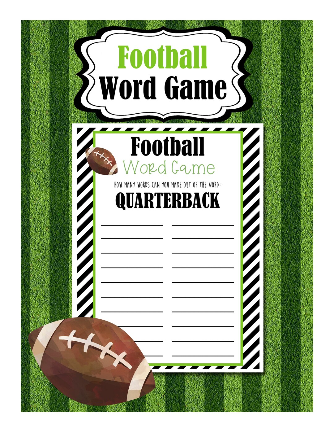 Football Game Day Printables, Football Word Game, Digital Downloads ...