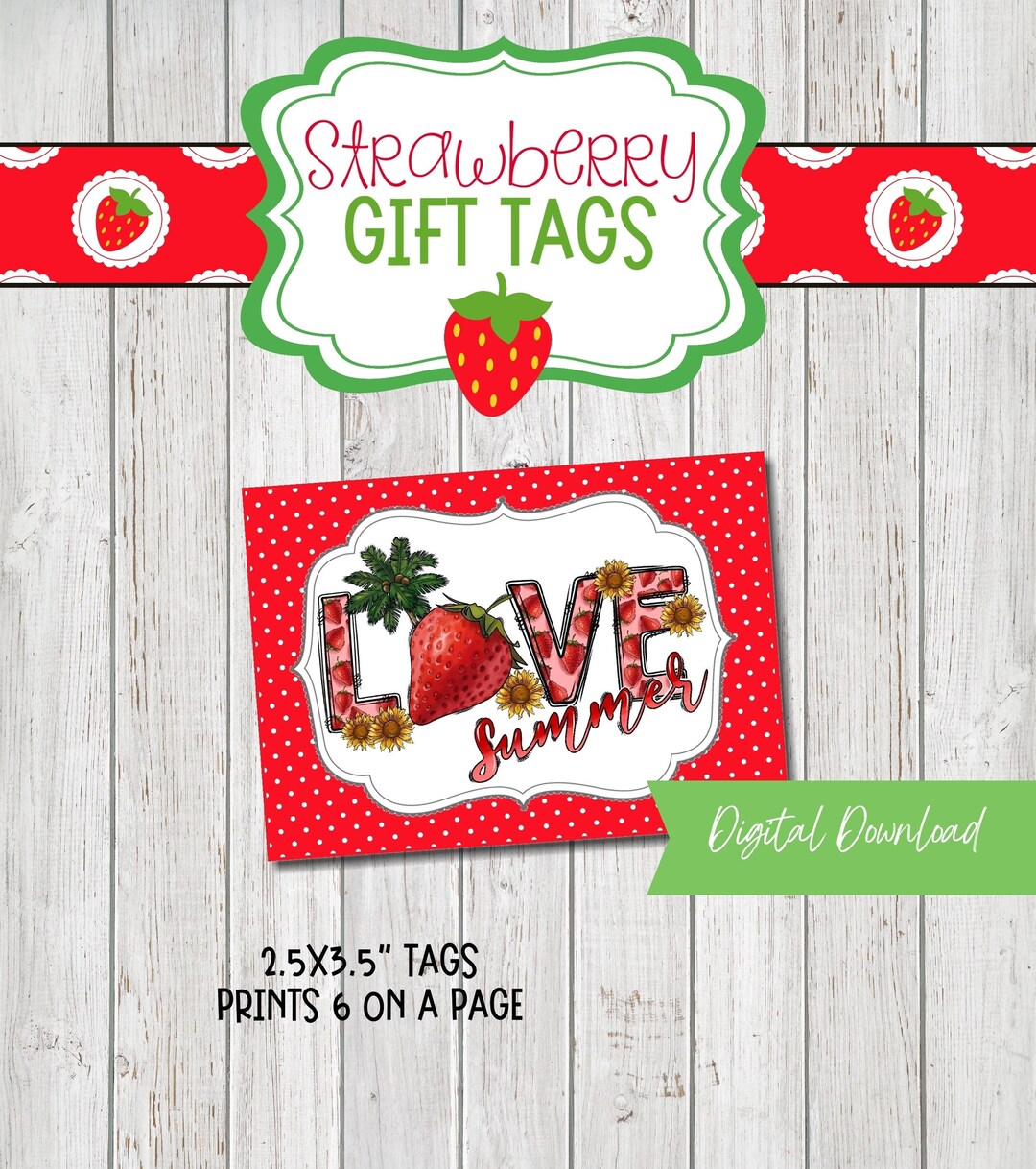 Strawberry Gift Tags, Love Summer Gift Tags, Strawberry Tags, Summer ...