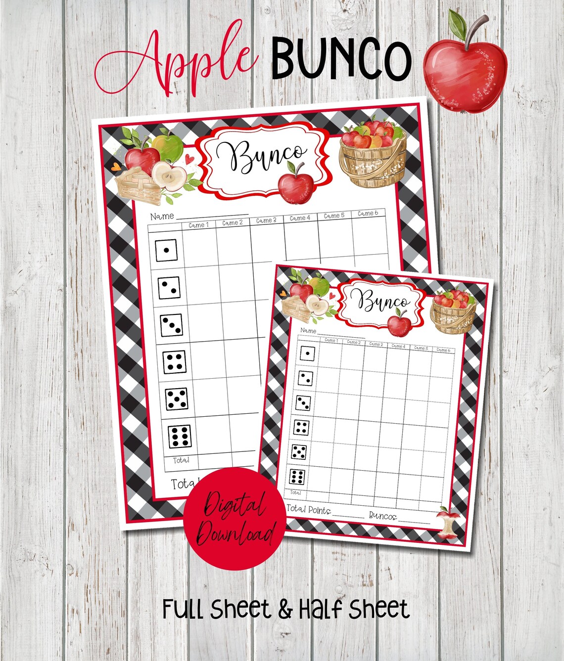 Apple Bunco Sheets, Fall Bunco Score Cards, Apple Themed Bunco ...