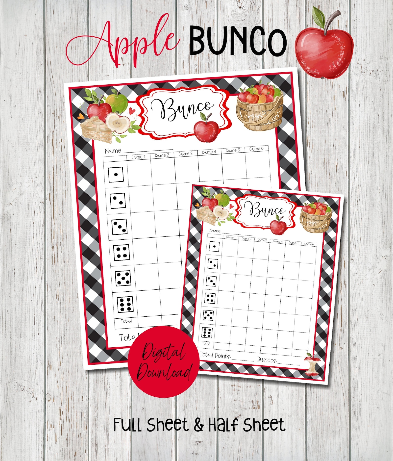 Apple Bunco Sheets, Fall Bunco Score Cards, Apple Themed Bunco ...