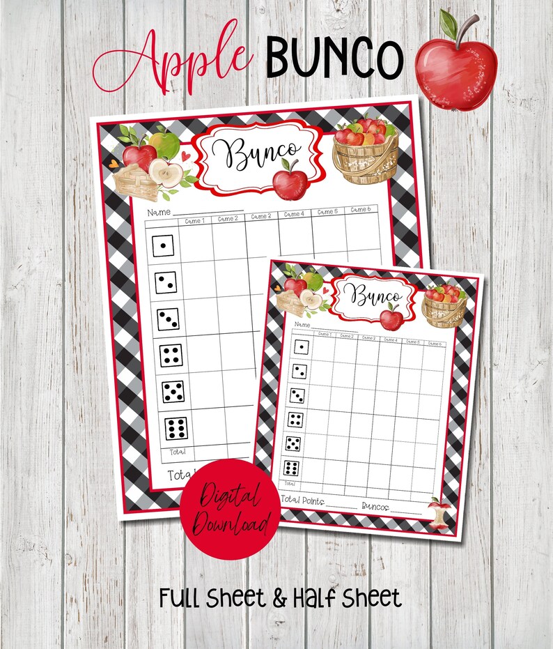Apple Bunco Sheets, Fall Bunco Score Cards, Apple Themed Bunco ...