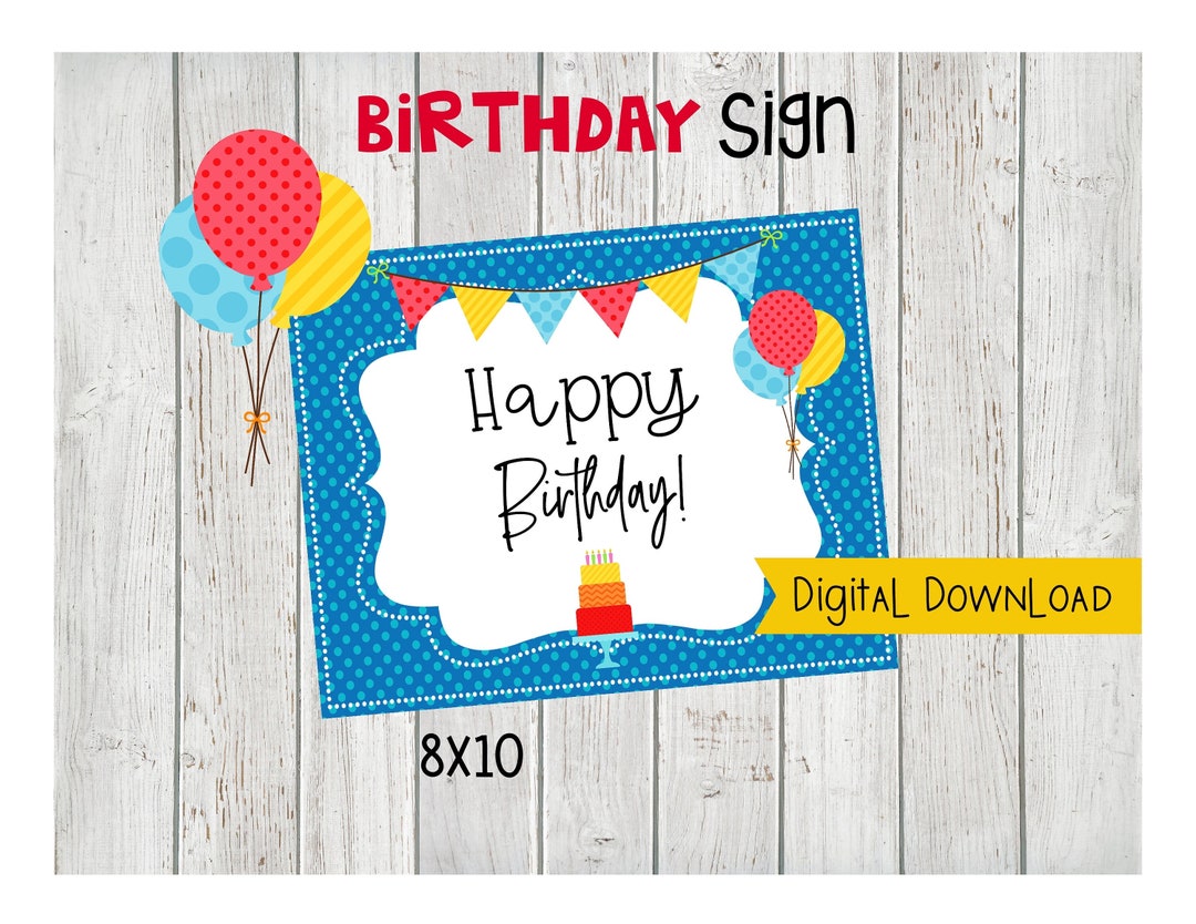 8x10 Happy Birthday Sign-blue, Red, Yellow Birthday Sign-digital ...