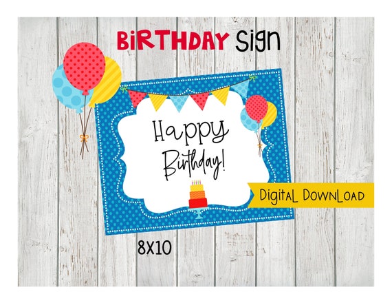 8x10 Happy Birthday Sign-Blue Red Yellow Birthday | Etsy