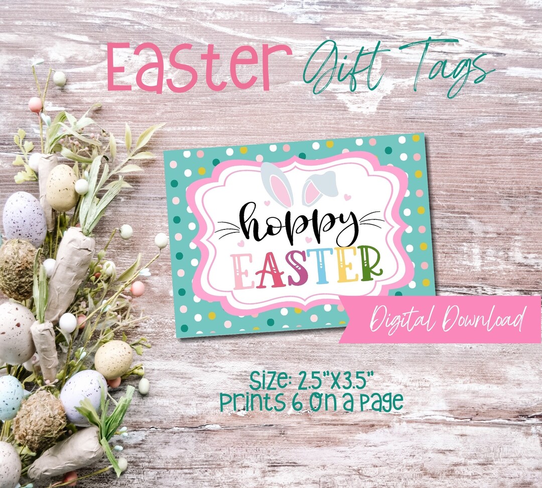 Hoppy Easter Gift Tags, Printable Easter Tags, Turquoise Easter Gift ...