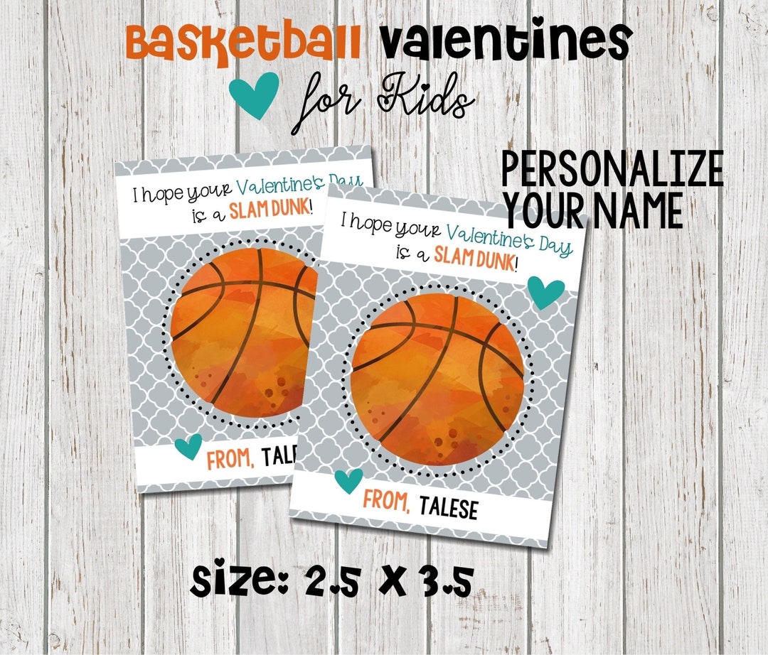 Personalized Basketball Valentine's Day Cards With Turquoise Hearts ...