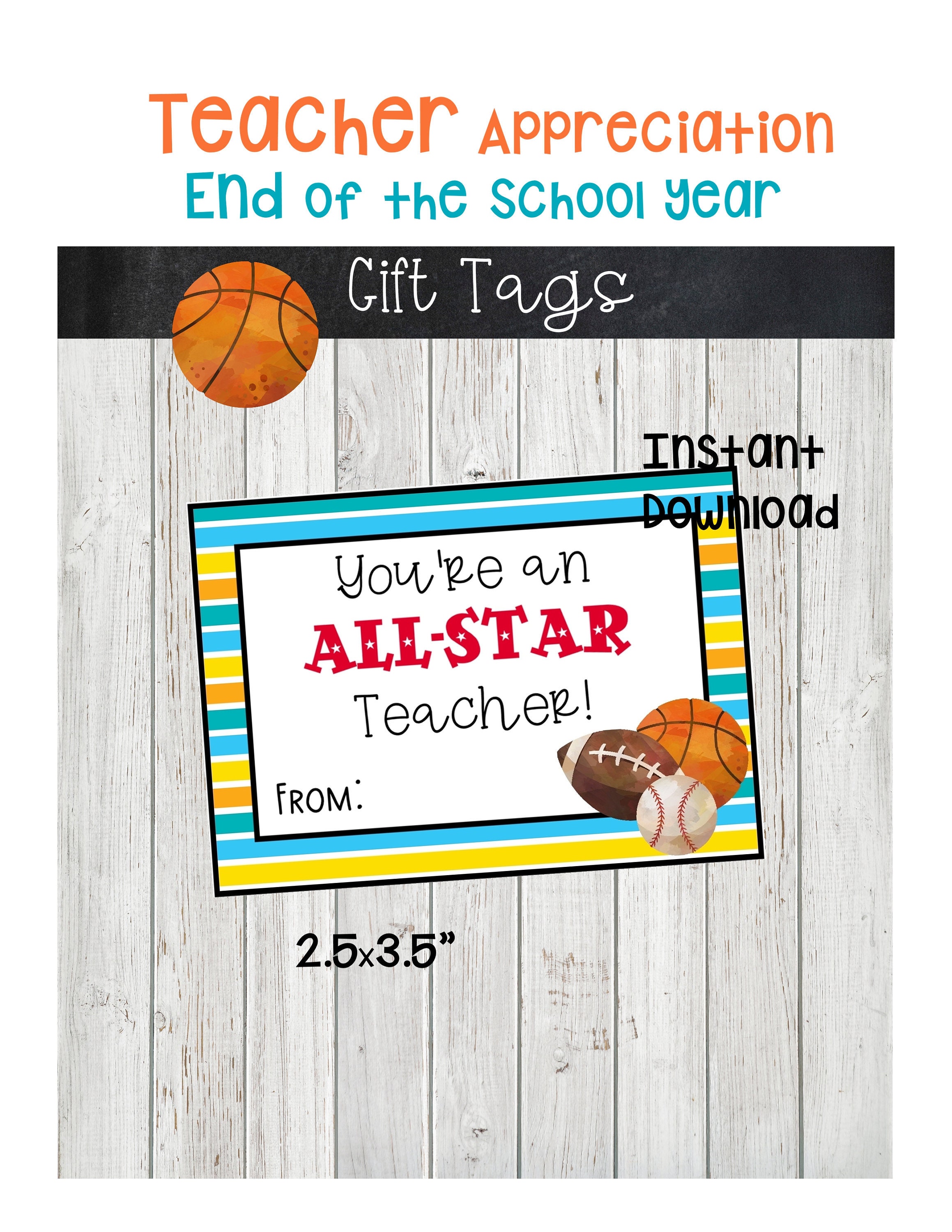 You're an All-star Teacher Gift Tag-end of School Year Printable Gift ...