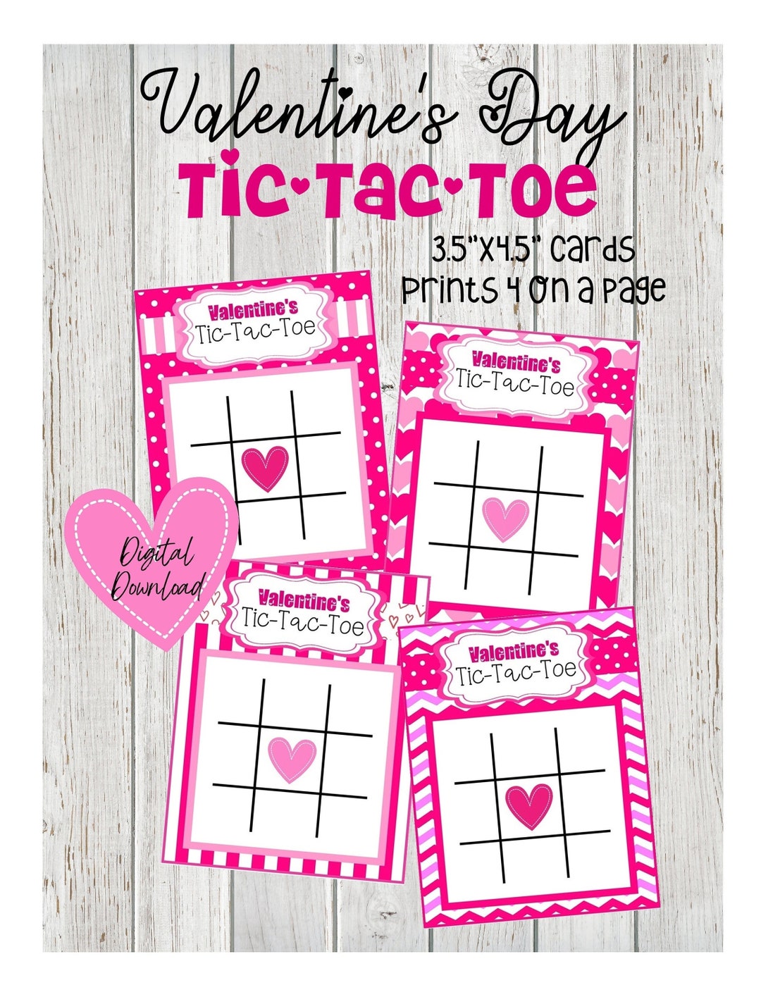 Valentine's Day Tic Tac Toe, Printable Valentines Games, Digital ...
