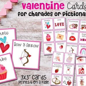Valentines Cards for Charades or Pictionary, Valentines Game, Printable ...