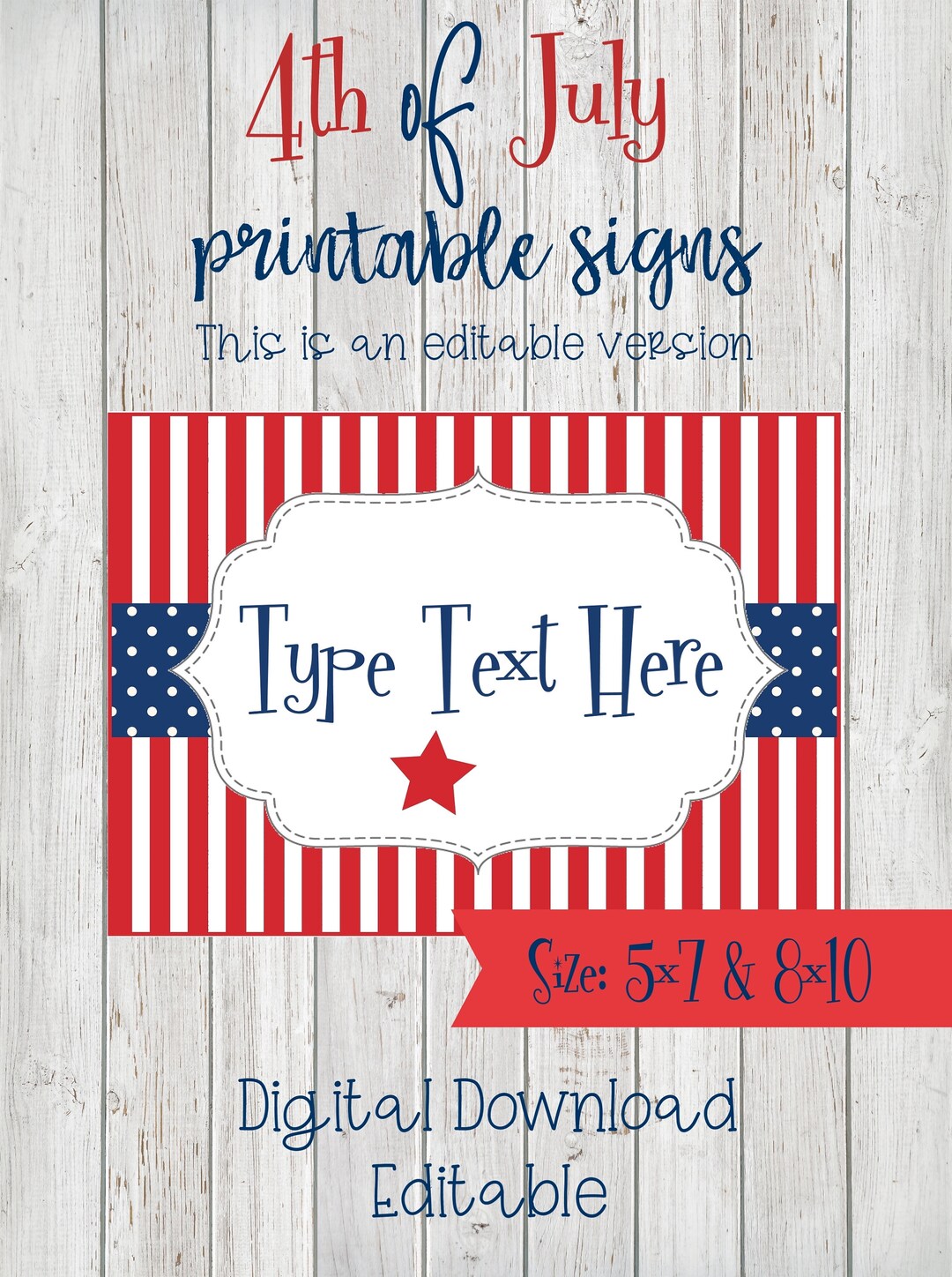 Editable 4th of July Printable 8x10 and 5x7 Sign-happy 4th of July ...