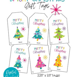 Editable Bright Christmas Gift Tags, Printable Christmas Tags, Merry ...