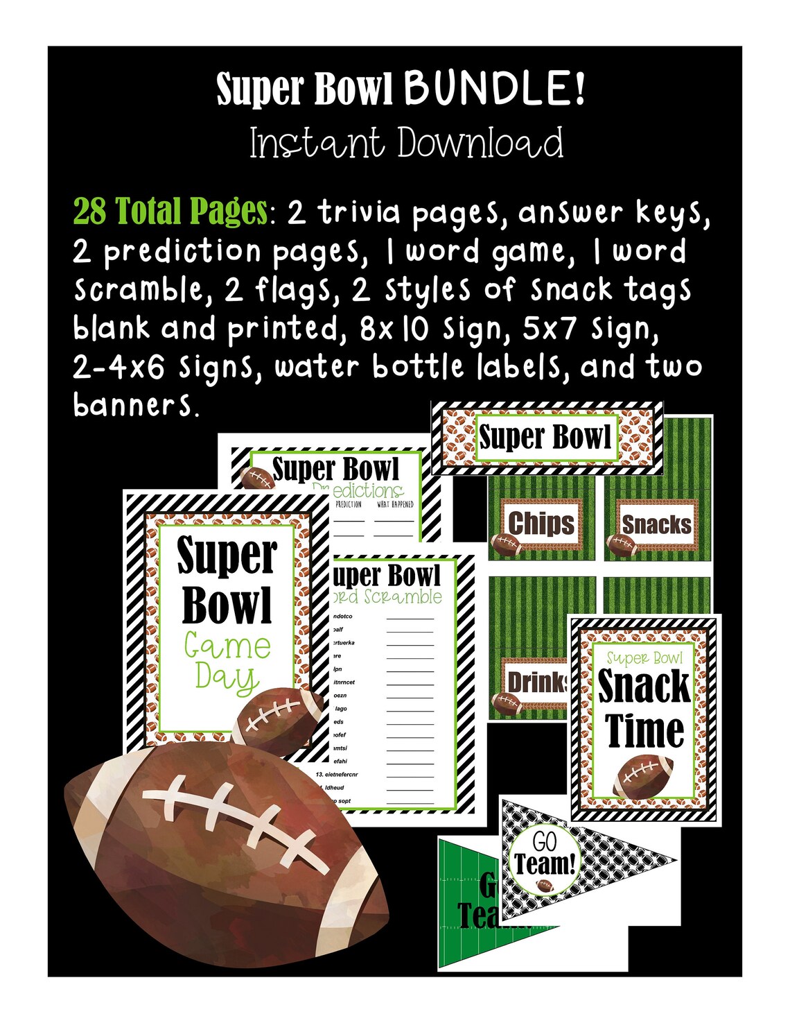 Football Game Day Bundle Pack, Football Printables, the Big Game ...