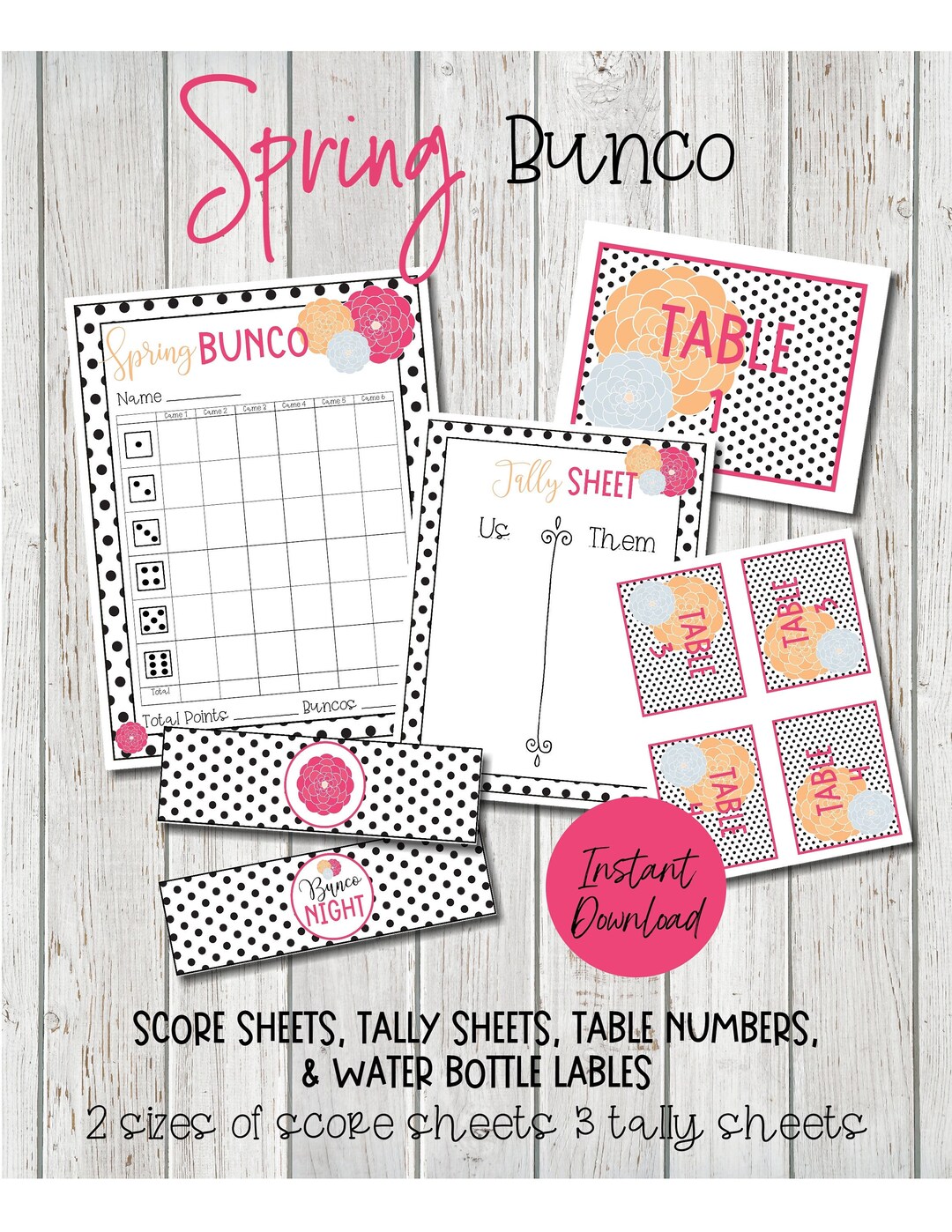 Spring Bunco Score Sheets, Pink and Black Bunco Score Sheets for Spring ...