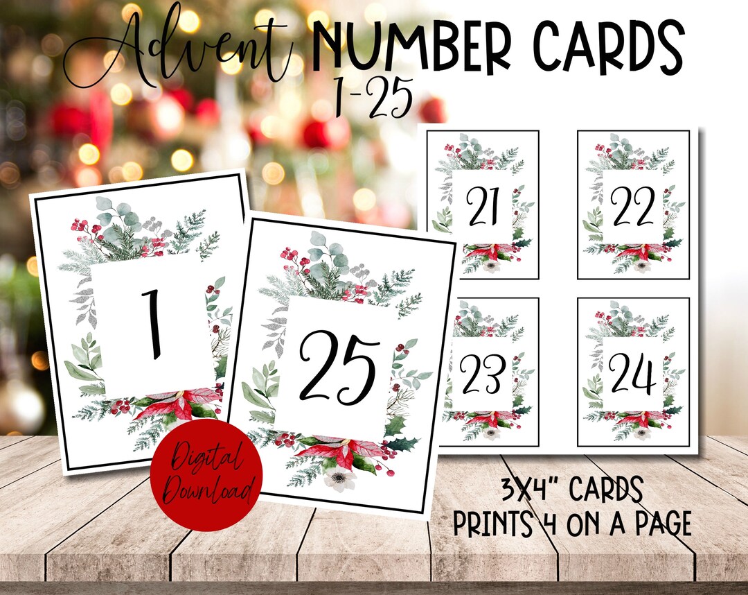 Advent Calendar Number Cards, Christmas Advent Cards, Christmas Advent ...