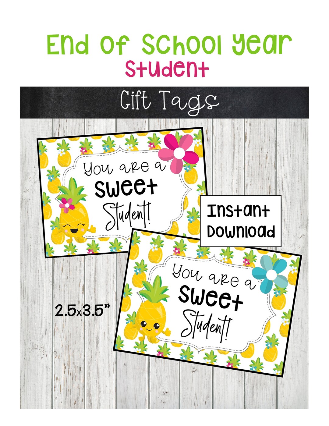 Pineapple Student Gift Tags: End of School Year (PDF) - Etsy