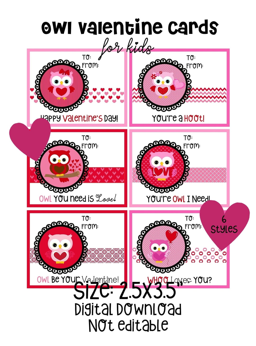 Kids Owl Valentine's Day Cards, Classroom Valentines, Owl Valentines ...