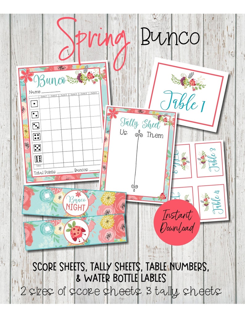 Spring Bunco Score Sheets, Bunco Worksheets for Spring, Printable ...