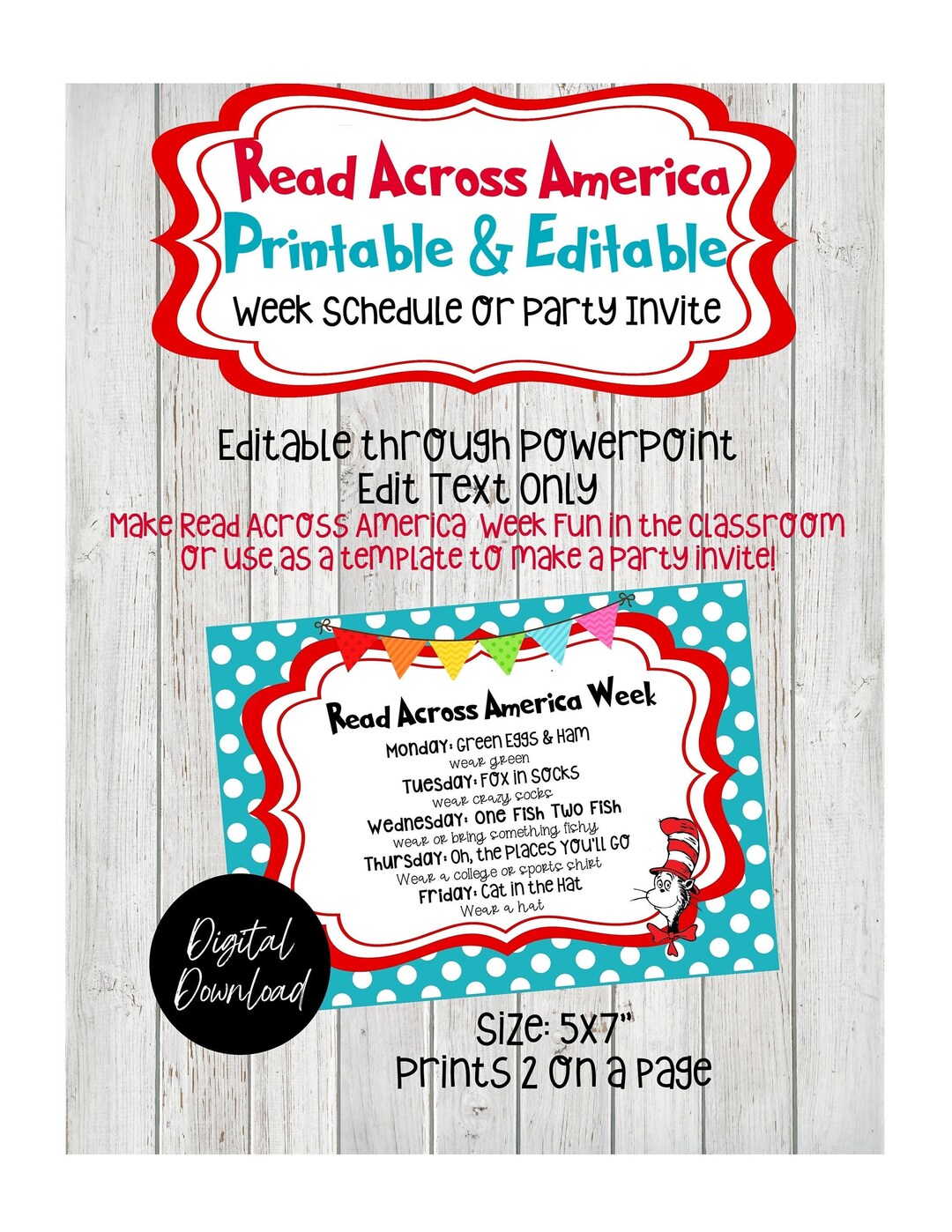 Read Across America Week Schedule, Party Invite Template, School Weekly ...