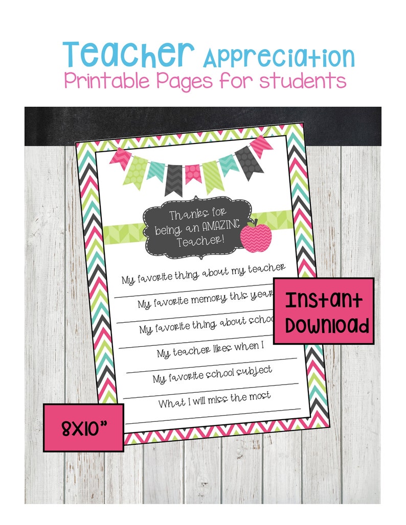 Teacher Appreciation Week-student Questionnaire-student - Etsy